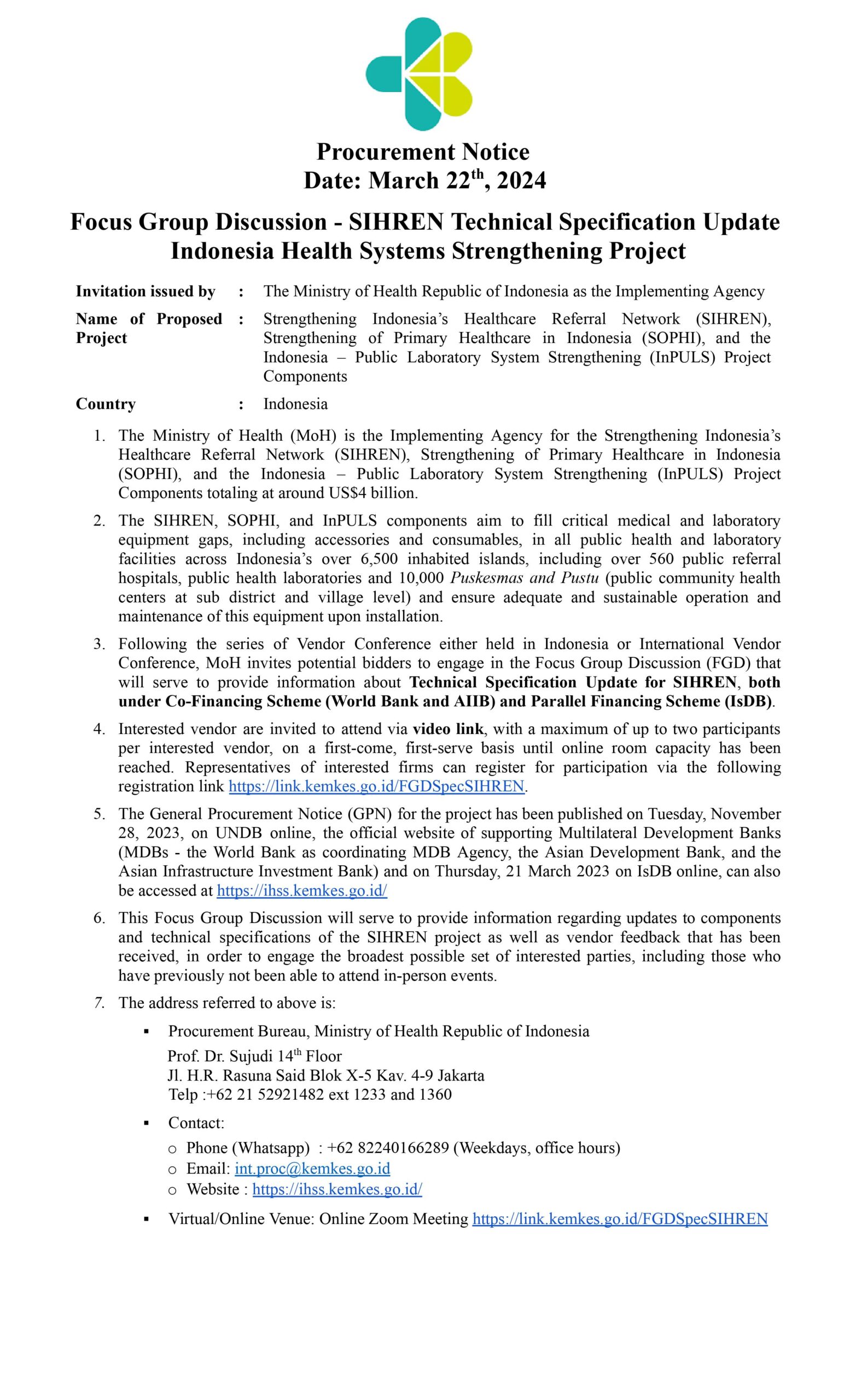 Focus Group Discussion (FGD) terkait Update Technical Spesification pada Project Strengthening ...